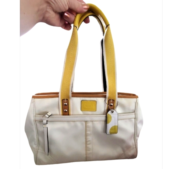 Coach | Bags | Coach Hampton Nylon Sateen Ivory Satchel Bag | Poshmark